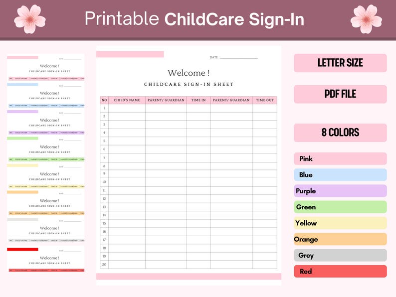 Childcare Sign in Sheet Template, Editable in Canva, Home Daycare ...
