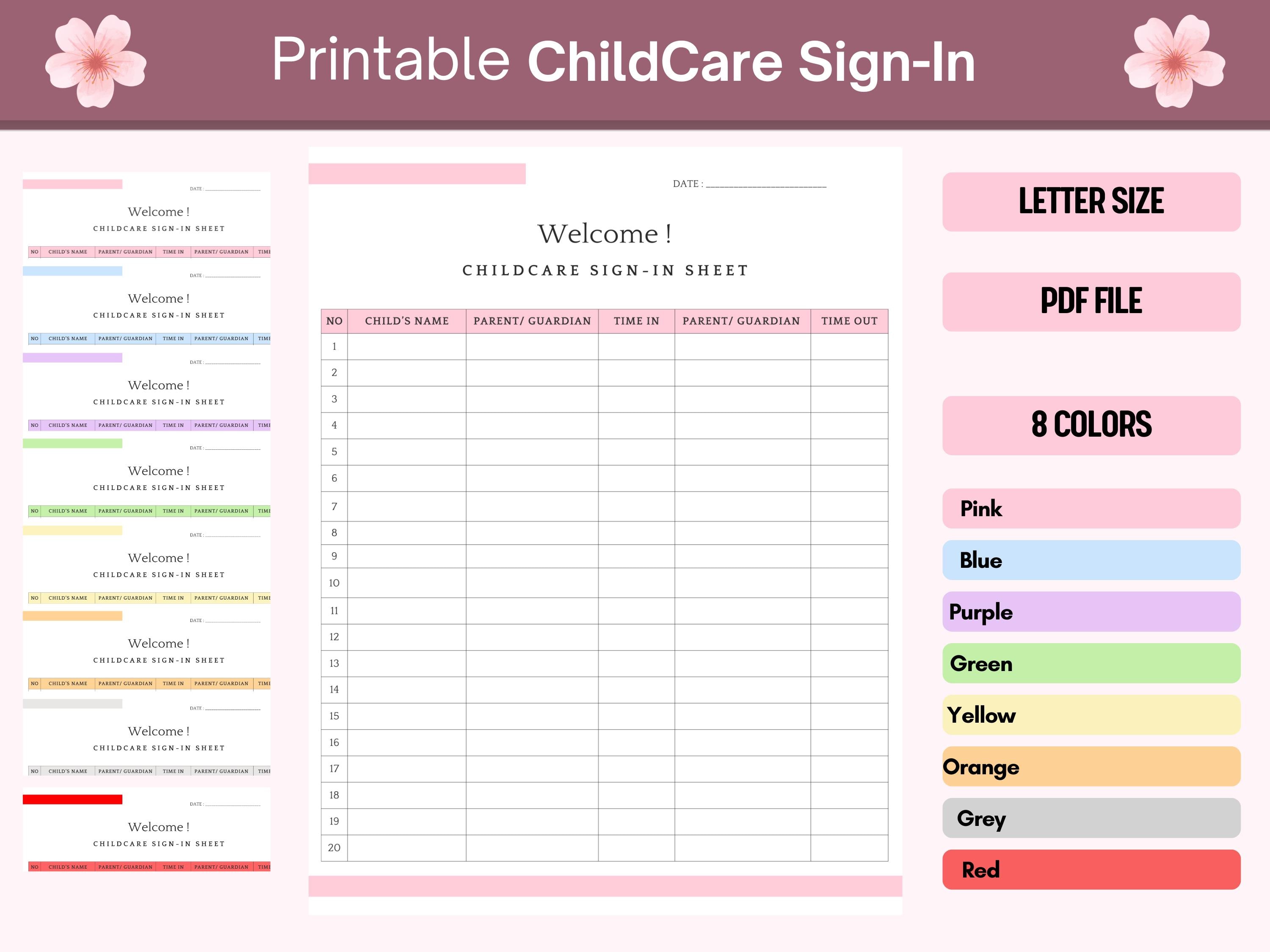 Childcare Sign in Sheet Template, Editable in Canva, Home Daycare ...