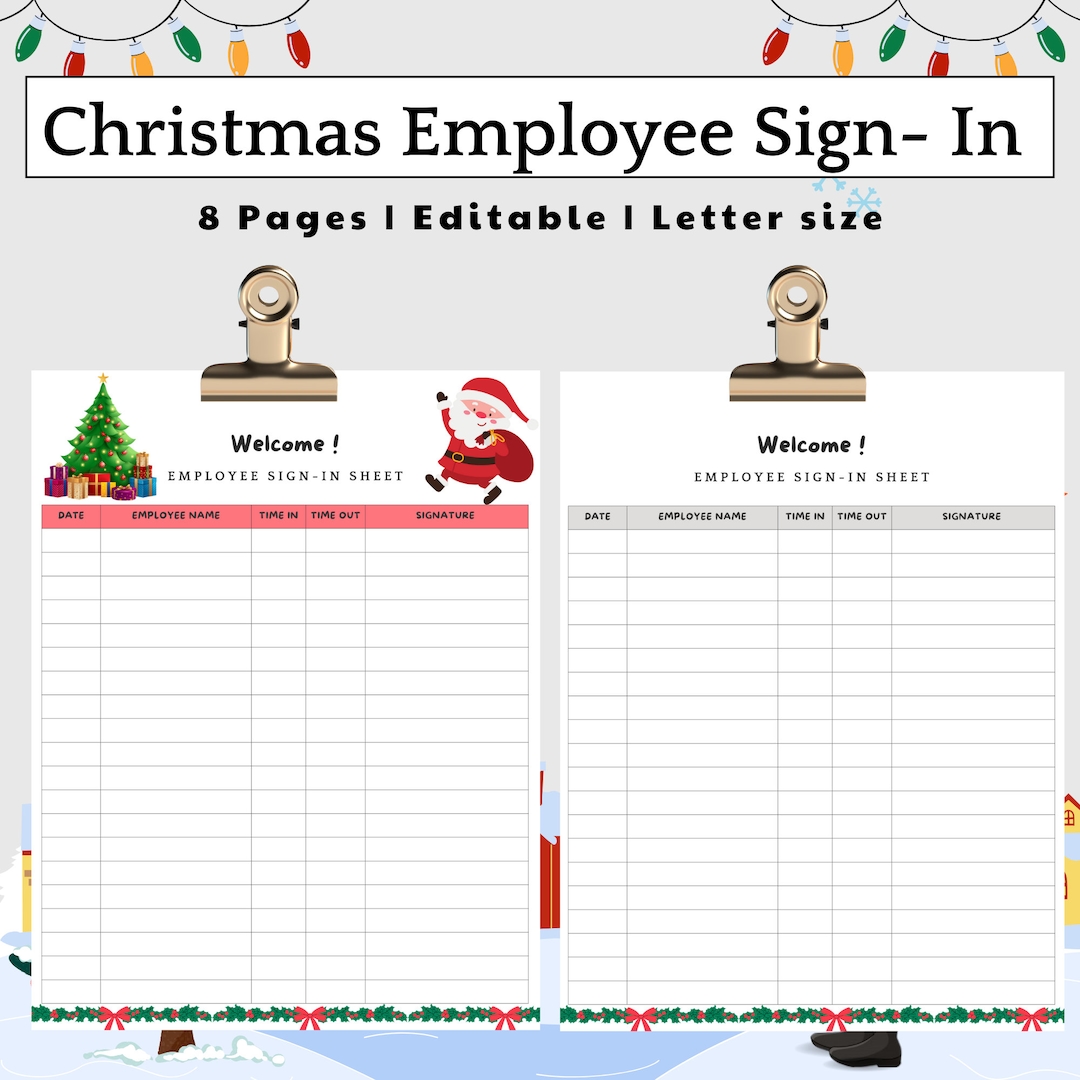 Christmas Employee Sign in Sheet ,printable Sign in Sheet Template ...