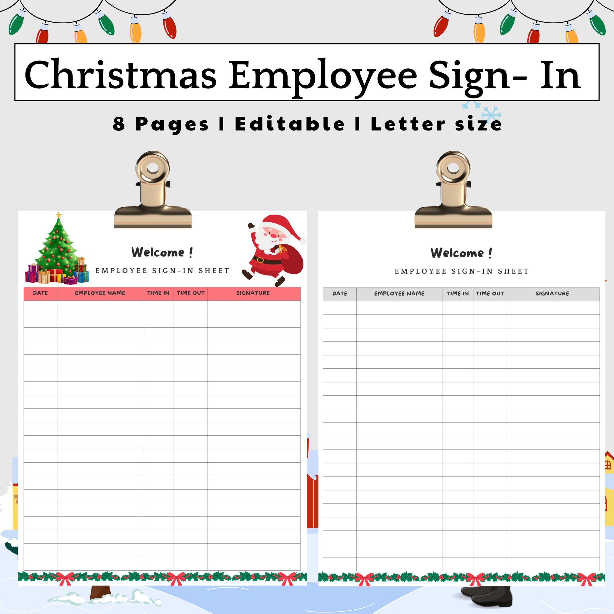 Christmas Employee Sign in Sheet ,printable Sign in Sheet Template ...