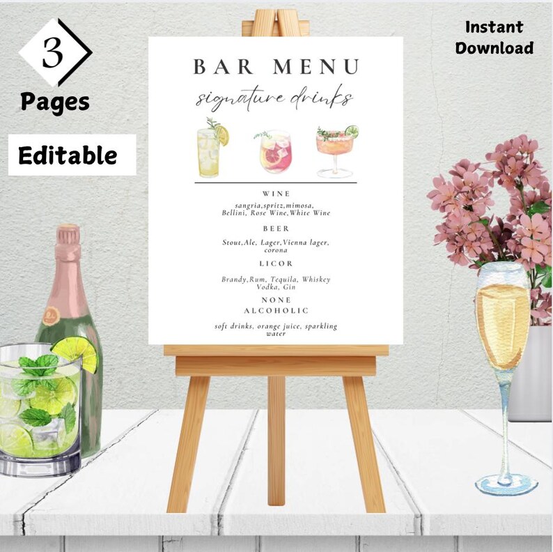 Bar Menu Template, Signature Drink Sign, Modern Editable Drink Menu ...