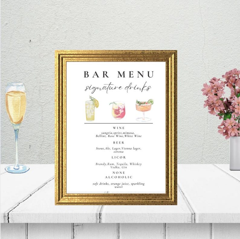 Bar Menu Template, Signature Drink Sign, Modern Editable Drink Menu ...