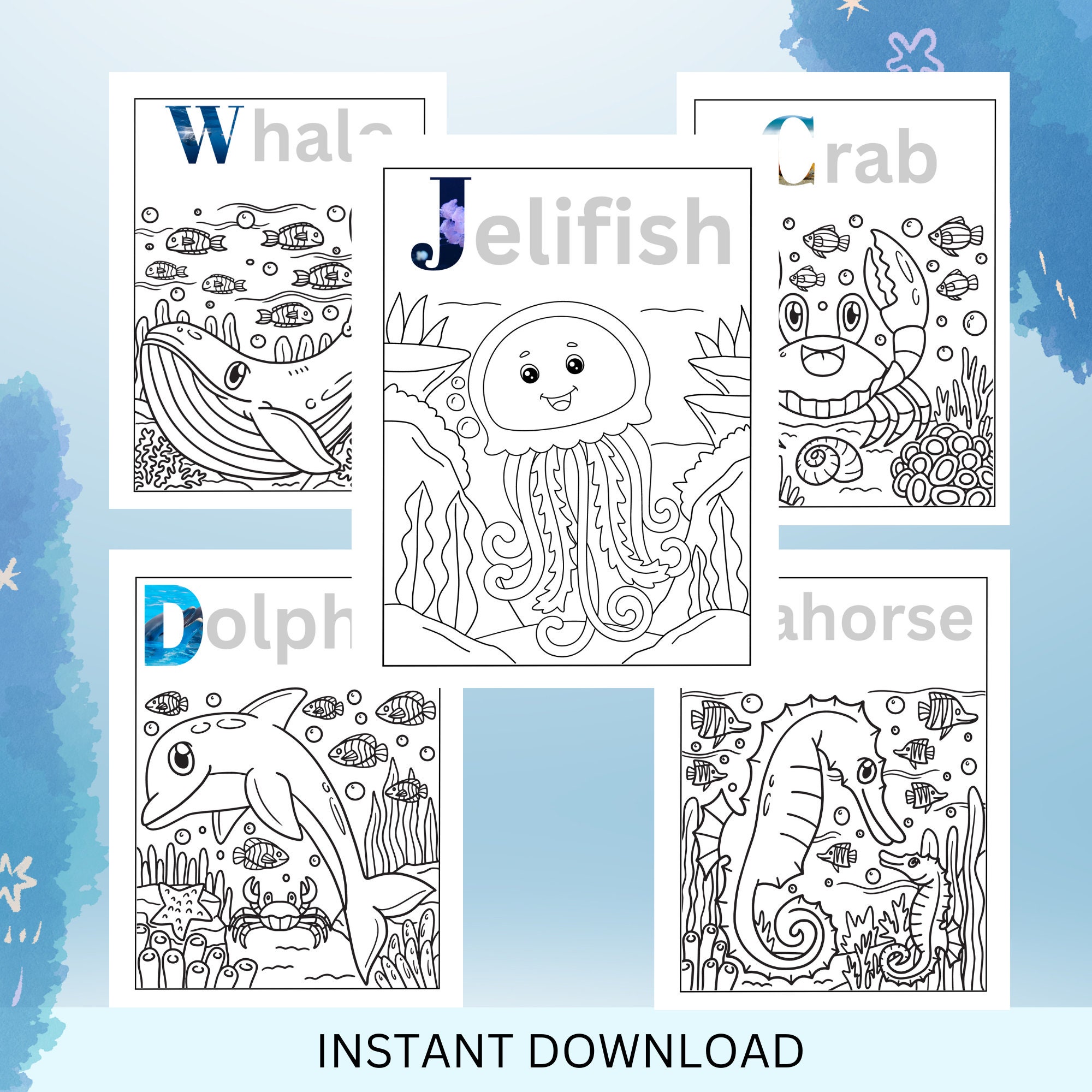Sea Animal Coloring Book Pages - Ocean Creature Coloring Book ...