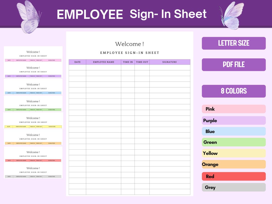 Employee Sign in Sheet , Printable Sign in Sheet Template, Editable ...