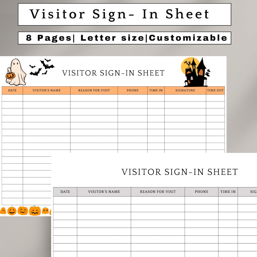 Visitor Sign in Sheet , Printable Sign in Sheet Template, Editable ...