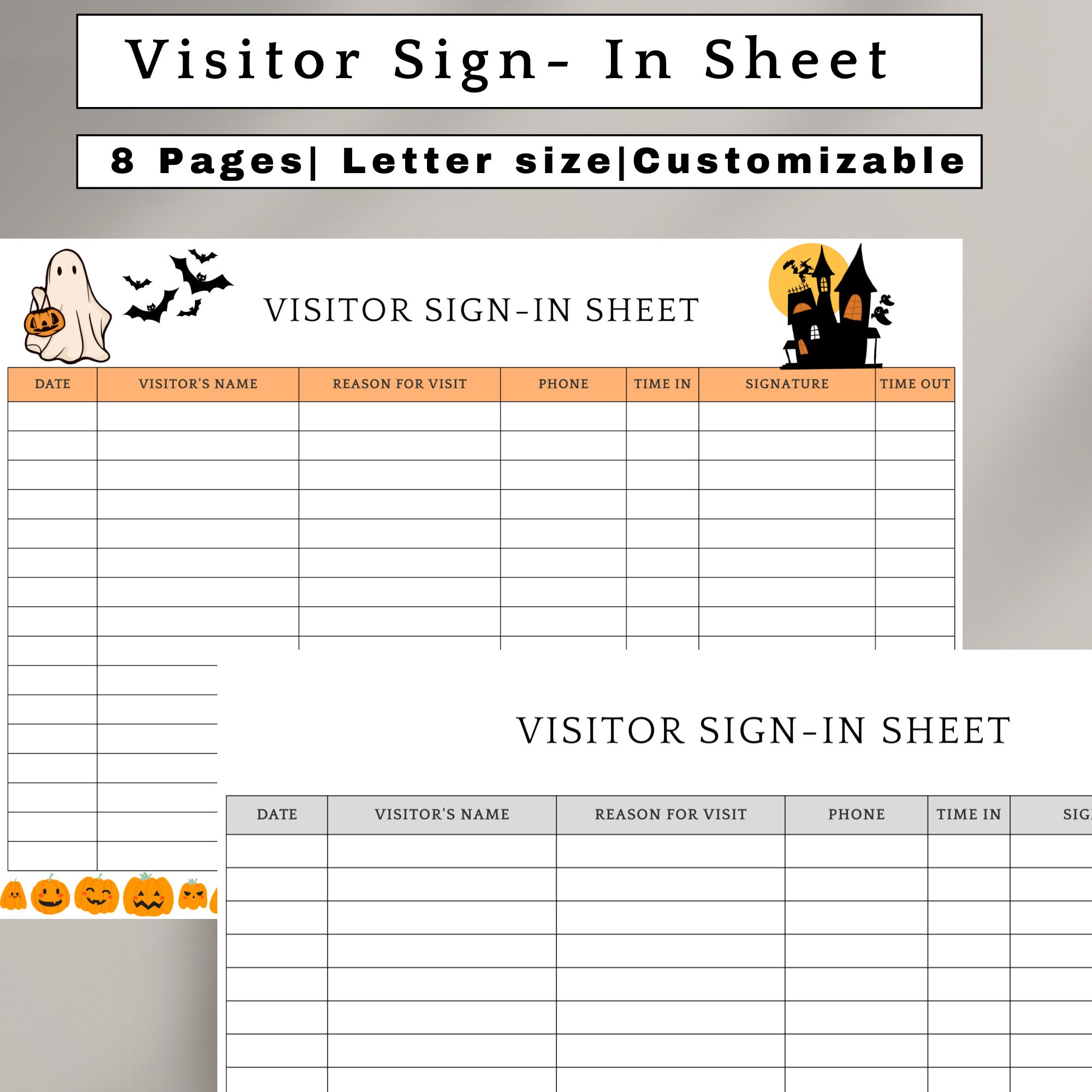 Visitor Sign in Sheet , Printable Sign in Sheet Template, Editable ...