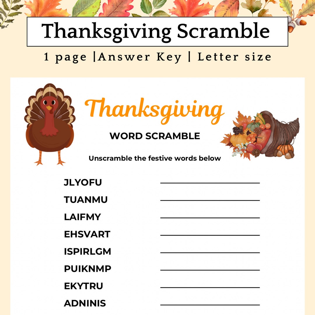 Printable Thanksgiving Word Scramble Game for Kids or Adults With ...