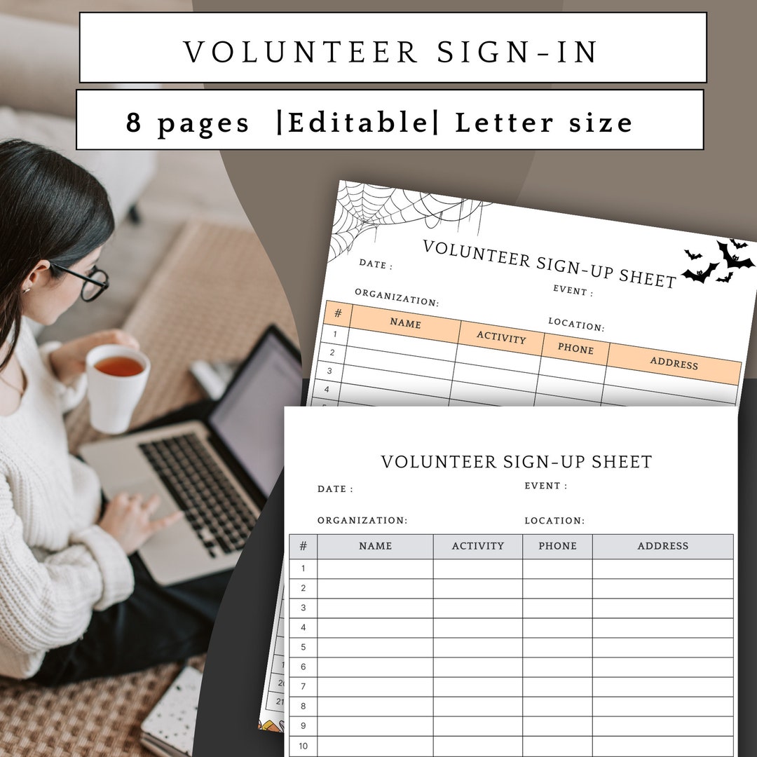 Volunteer Sign in Sheet , Printable Sign in Sheet Template, Editable ...