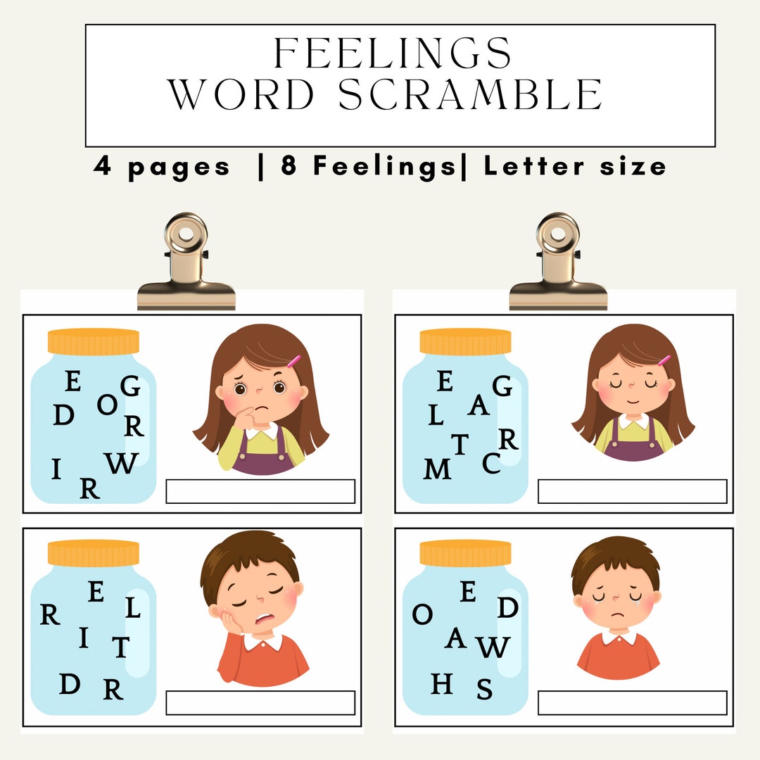 Kids, Feelings Word Scramble Worksheet , Words Learning Pages ...
