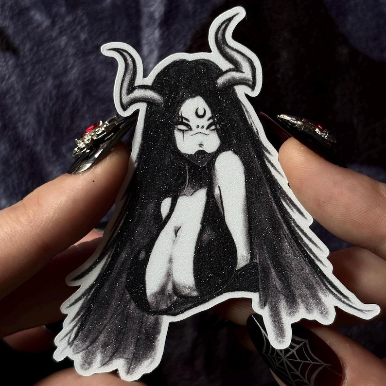 Demon Lady Vinyl Sticker: Horns Gothic Stationery - Waterproof & Fade ...