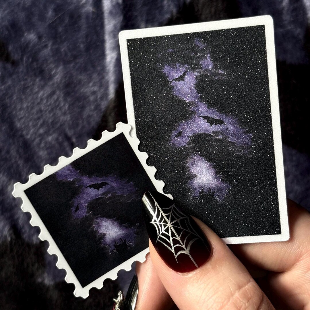 Night Sky Kitty Vinyl Sticker: Gothic Cat, Bats, Spooky Stationery - Etsy