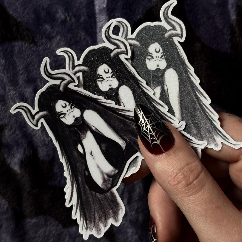 Demon Lady Vinyl Sticker: Horns Gothic Stationery - Waterproof & Fade ...