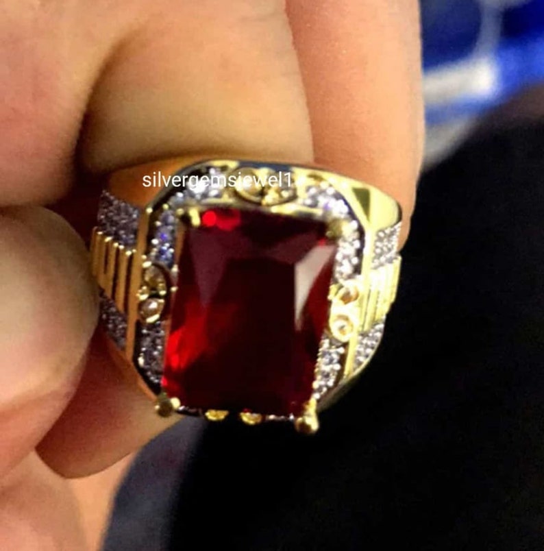 LAB RED RUBY Men's Silver Heavy Ring Ring 925 Sterling Silver Handmade ...