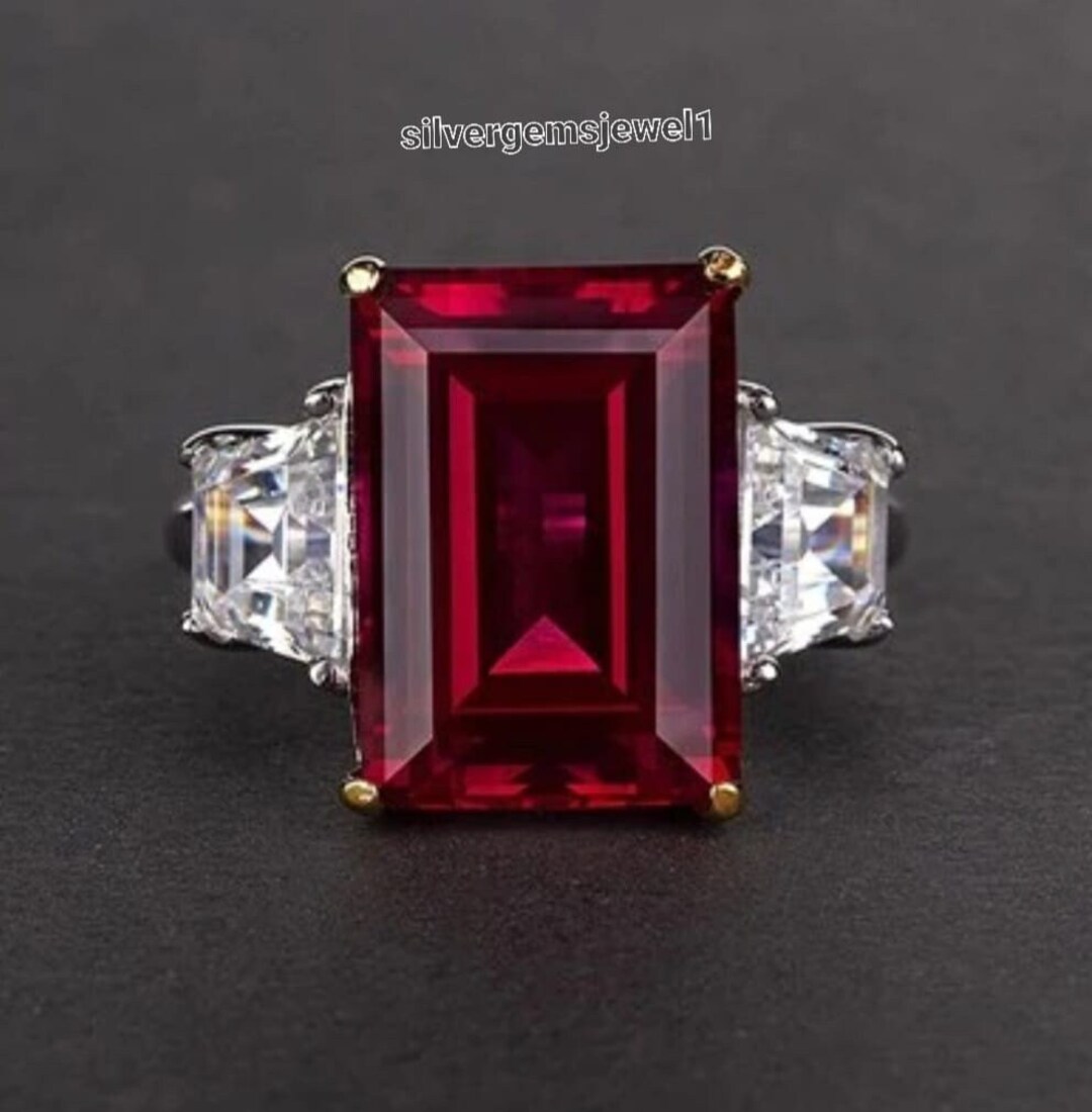 LAB RED RUBY Octagon Ring 925 Sterling Silver Ring Girls & Women Ring ...