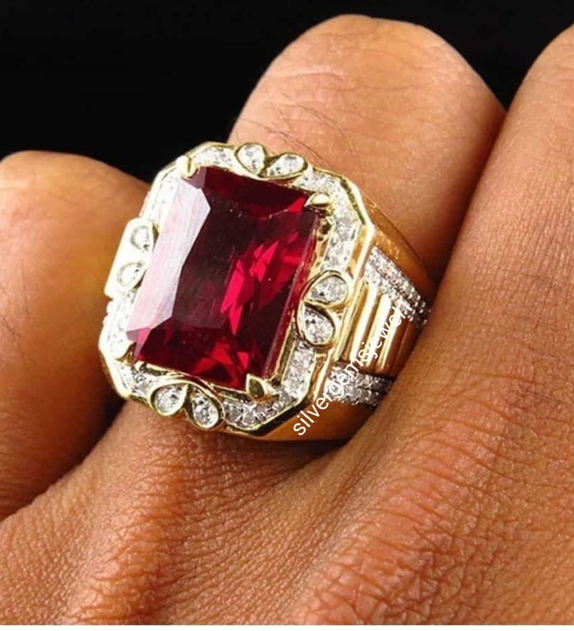 LAB RED RUBY Men's Silver Heavy Ring Ring 925 Sterling Silver Handmade ...