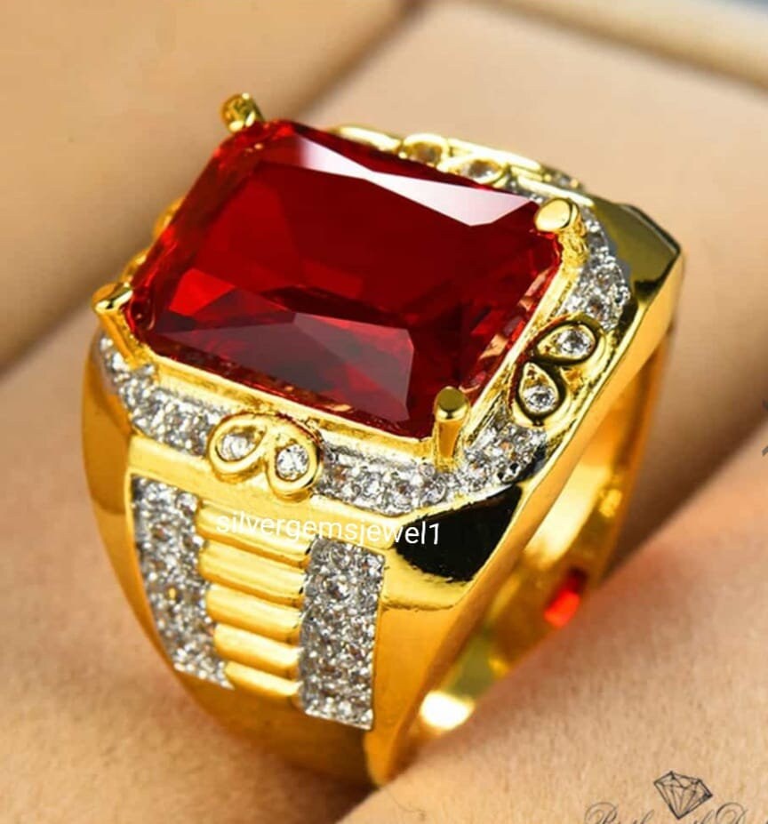 LAB RED RUBY Men's Silver Heavy Ring Ring 925 Sterling Silver Handmade ...
