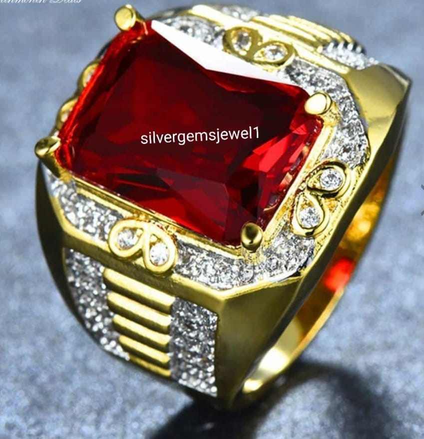 LAB RED RUBY Men's Silver Heavy Ring Ring 925 Sterling Silver Handmade ...