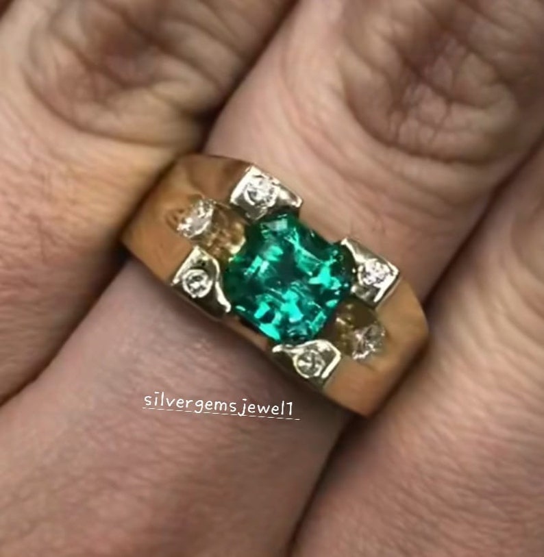 LAB EMERALD RING Boys & Men's Ring Engraved Ring 925 - Etsy