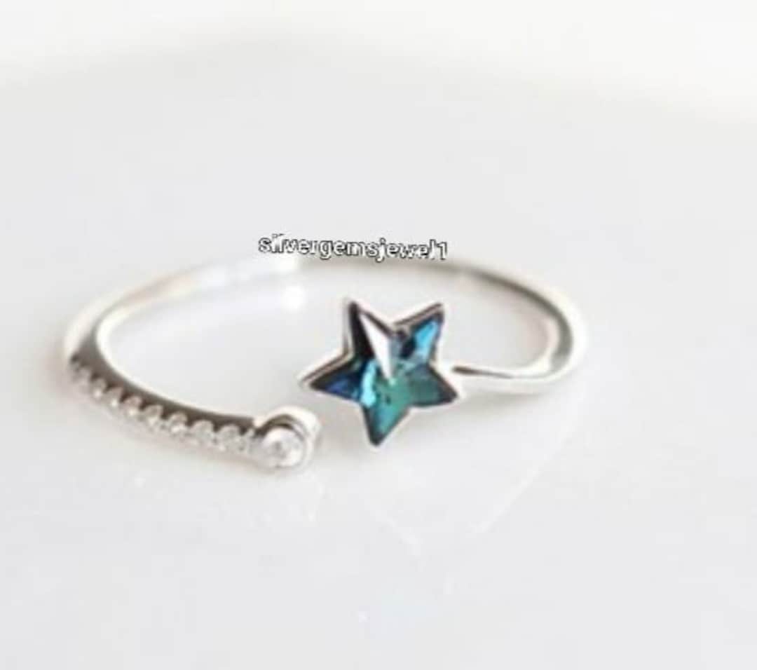 Lab Blue Sapphire Star Shape Ring Girls & Women Stylish Ring 925 ...