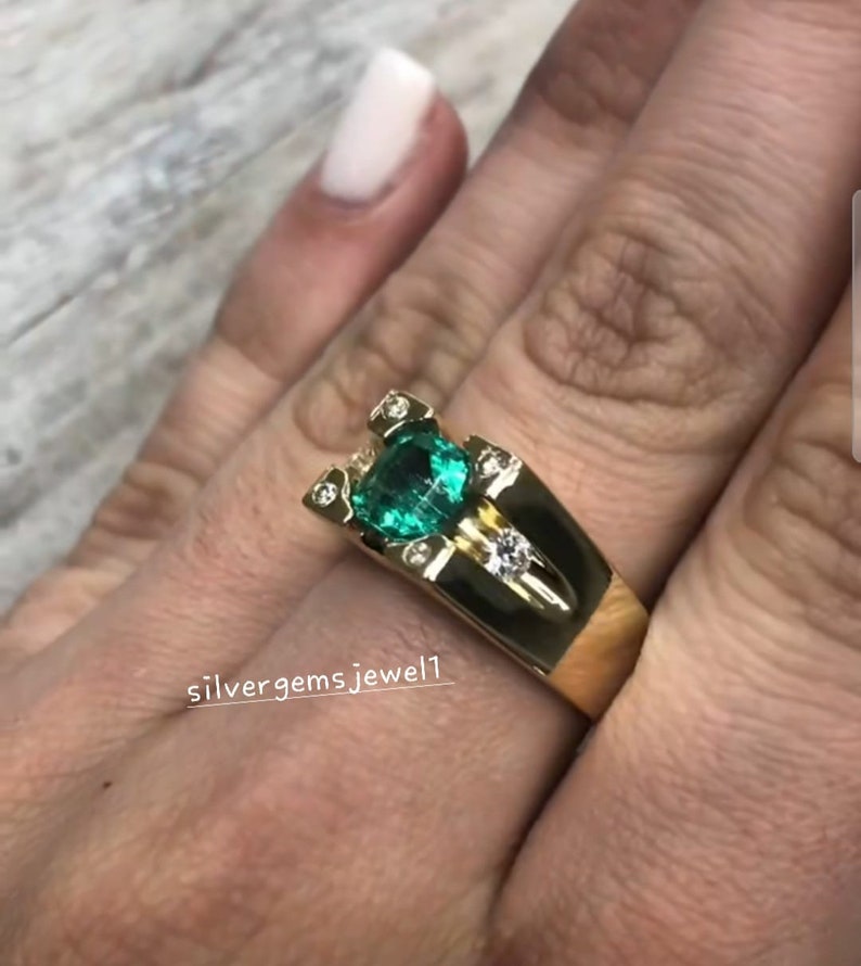 LAB EMERALD RING Boys & Men's Ring Engraved Ring 925 - Etsy