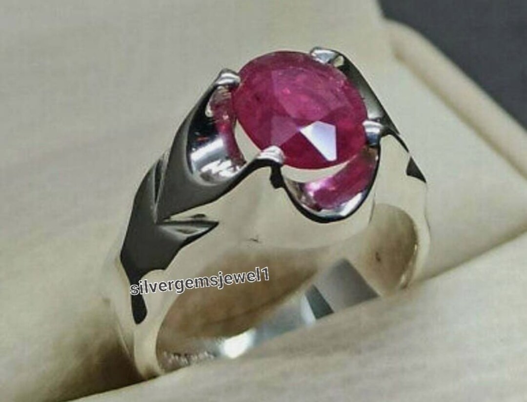 LAB RUBY OVAL Boys & Men's Heavy Ring 925 Sterling Silver Ring Unique ...