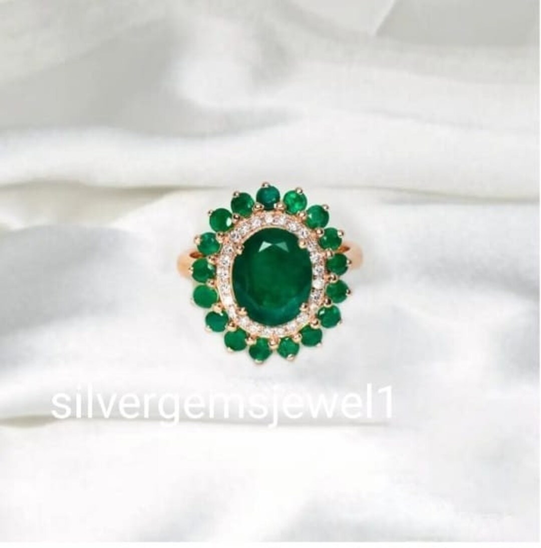 LAB EMERALD OVAL Girls Gemstone Silver Ring 925 Sterling Silver Ring ...
