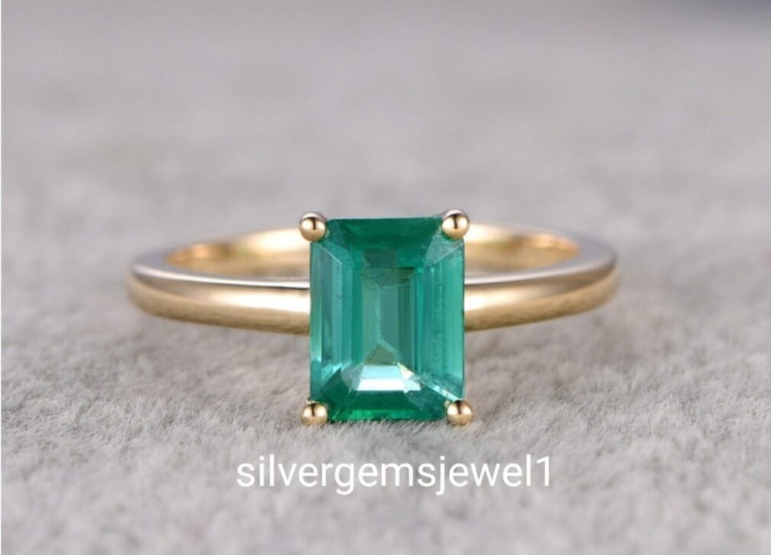 LAB EMERALD Cut Emerald Gemstone Emerald Ring 925 Sterling Silver Ring ...