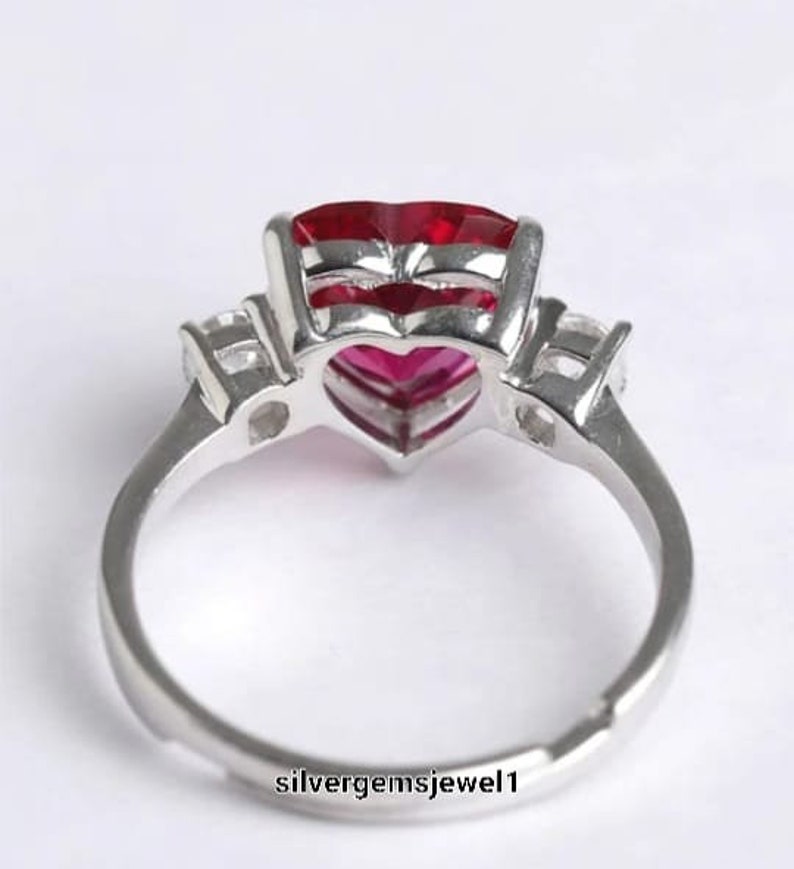 LAB RED RUBY Heart Shape Ring 925 Sterling Silver Ring Girls & Women's ...