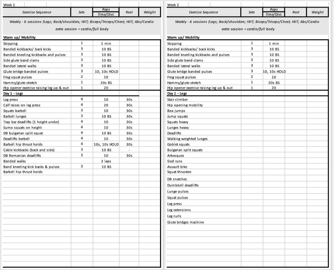 Gym Training 8 Week Program Template - Etsy
