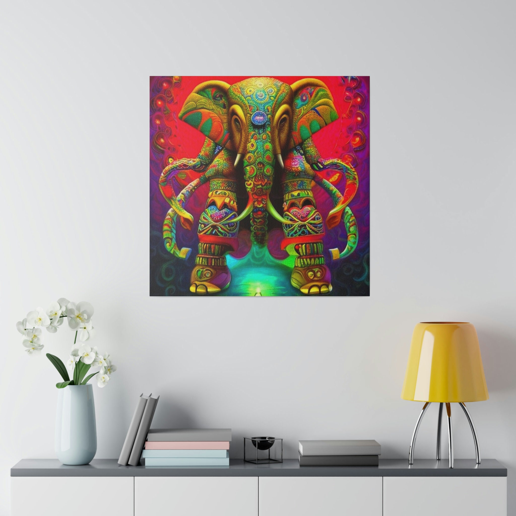 Trippy Elephant AI Canvas Artwork | Psychedelic Elephant Print | Unique ...