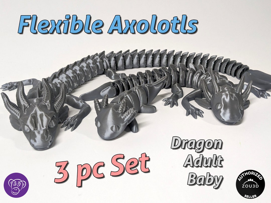 3pc Combo Flexible Axolotl Set / Dragon Adult & Baby / Silk Silver - Etsy