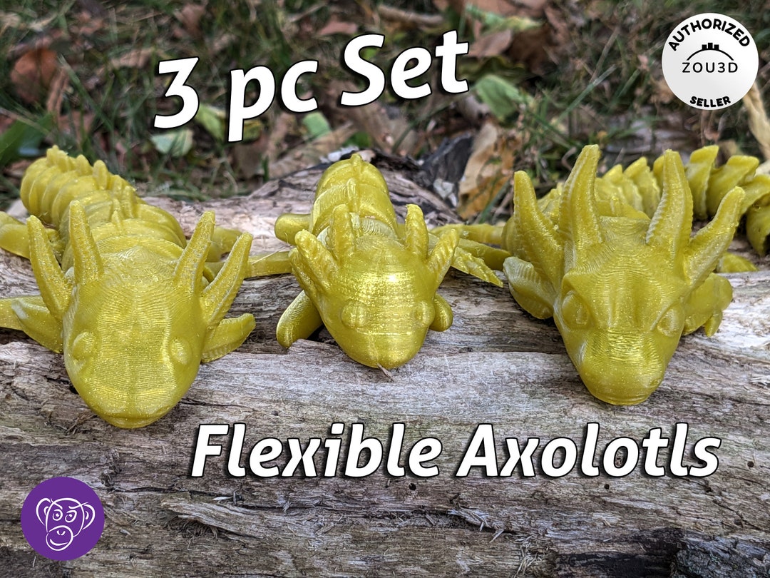 3pc Combo Flexible Axolotl Set / Dragon Adult & Baby / Green Slime ...