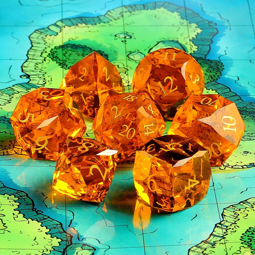 Orange Glass Dnd Dice Full Set|hand-polished Star-shaped Surface| Dnd ...