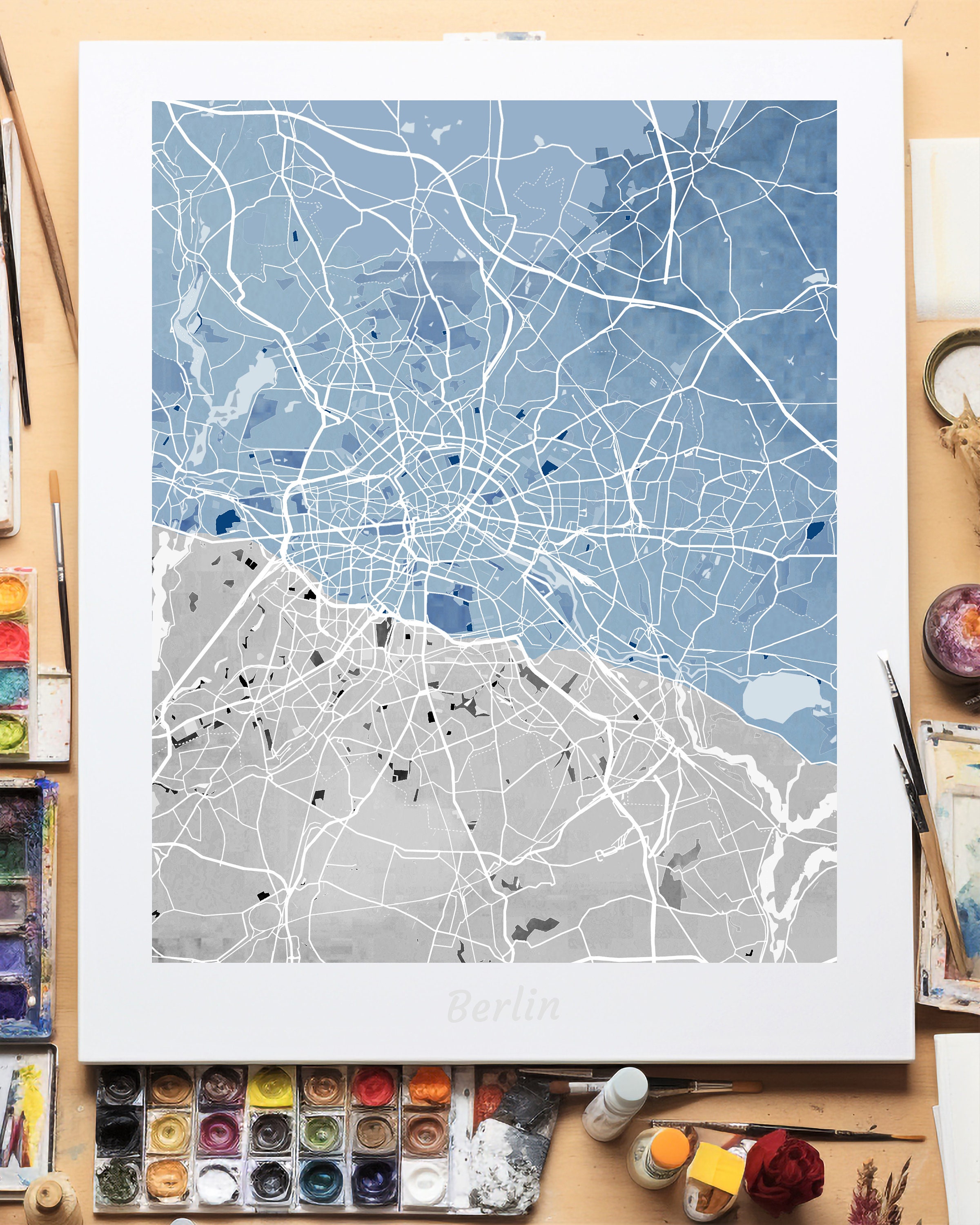 Berlin Watercolor Coloring City Map Kit Germany Map DIY Kids - Etsy