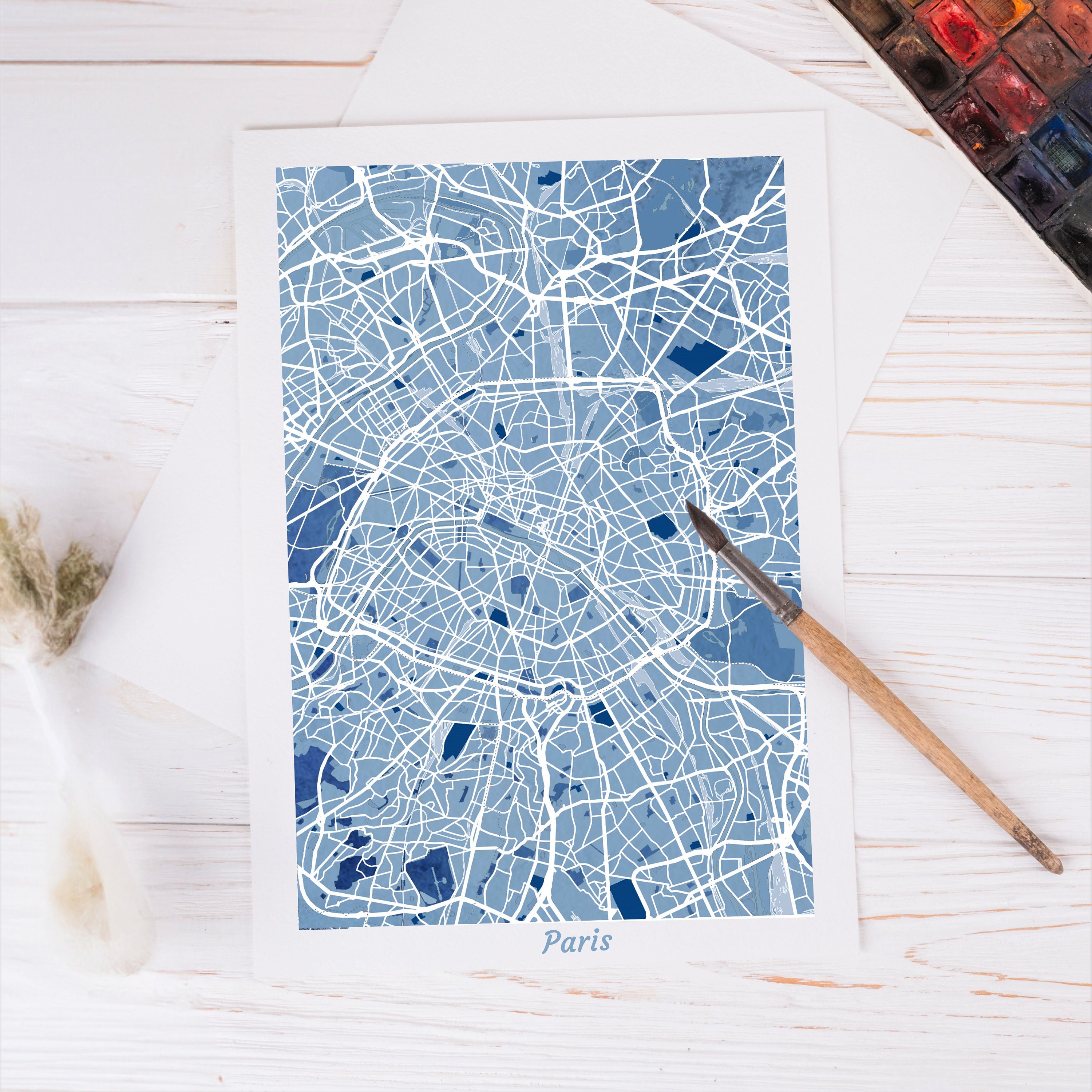 Paris Watercolor Coloring City Map Kit French Map DIY Kids - Etsy