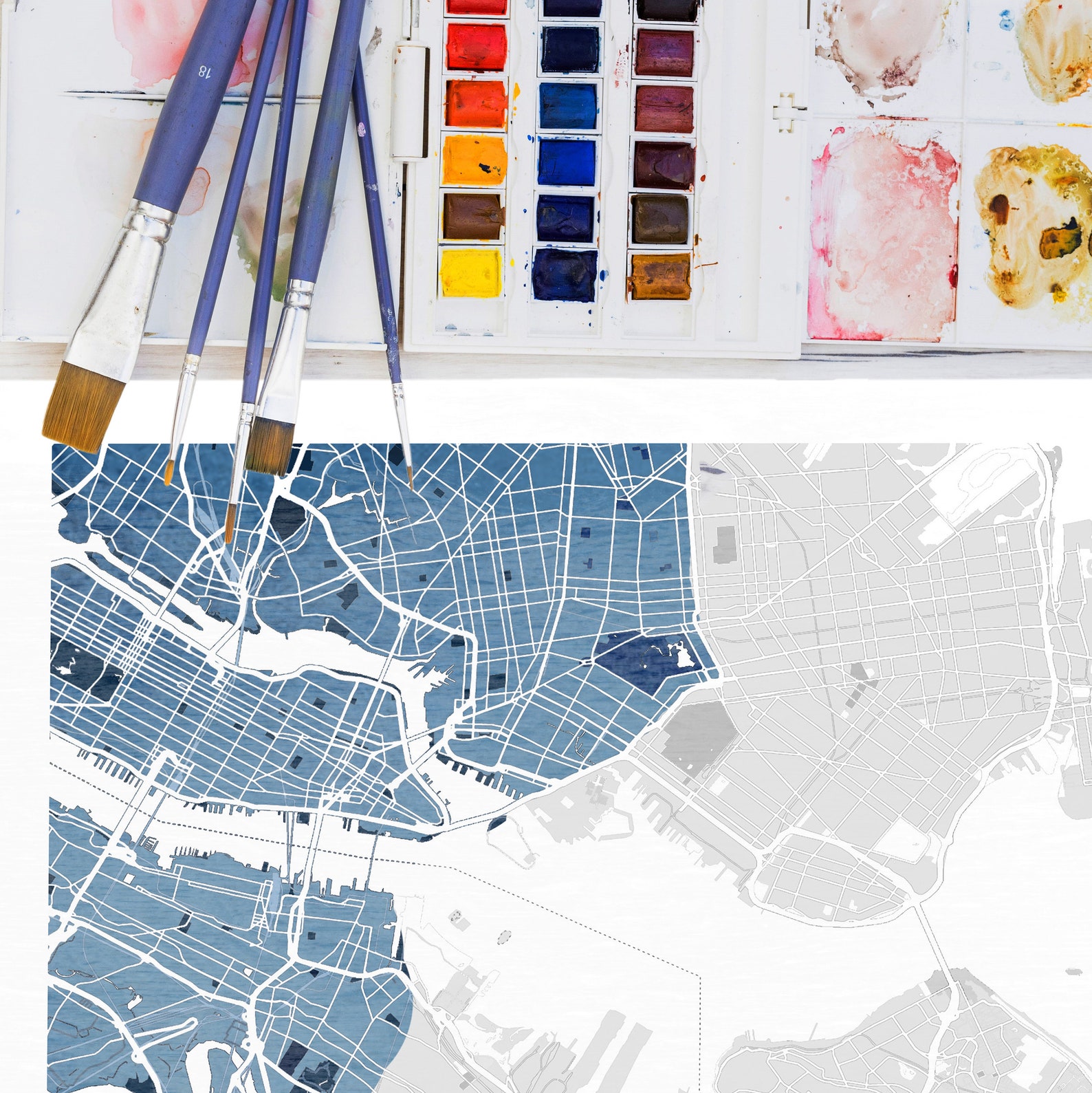 Custom Watercolor City Map Coloring Kit Personalized Line - Etsy