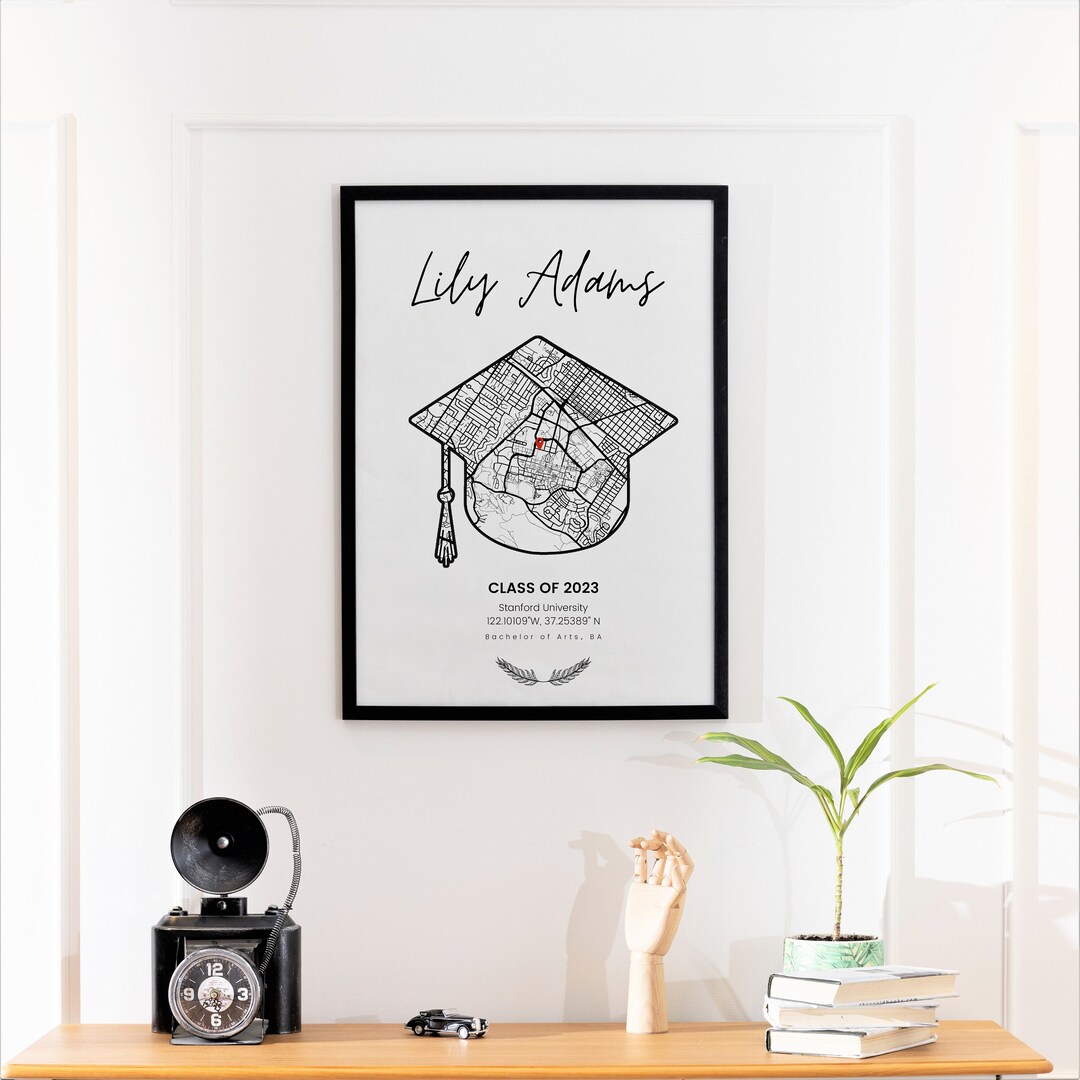 Custom Graduation Print Map, College & High School Present, University ...