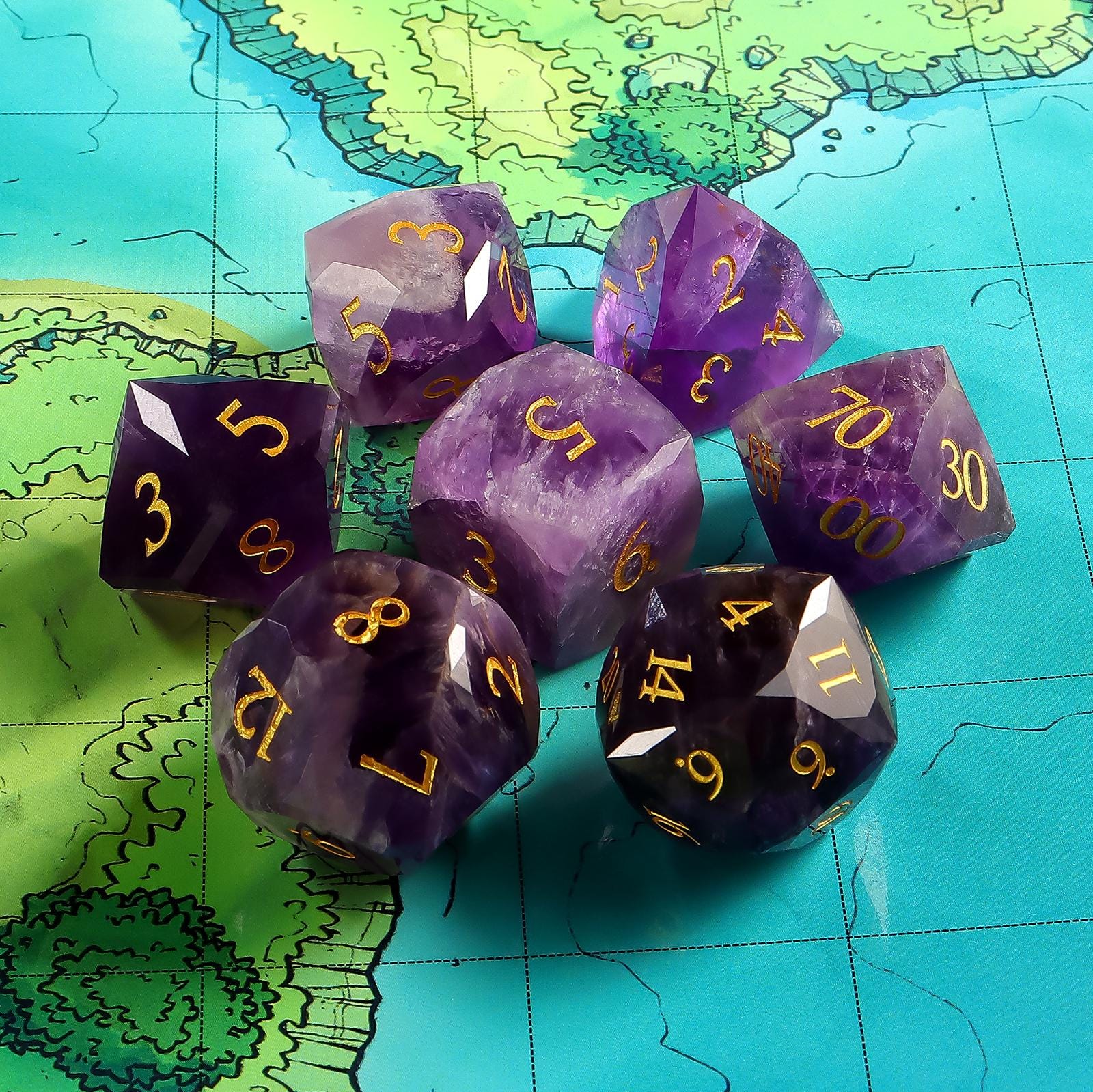 Natural Amethyst Dnd Dice Set |multi-faceted Gemstone Dnd Dice Set ...