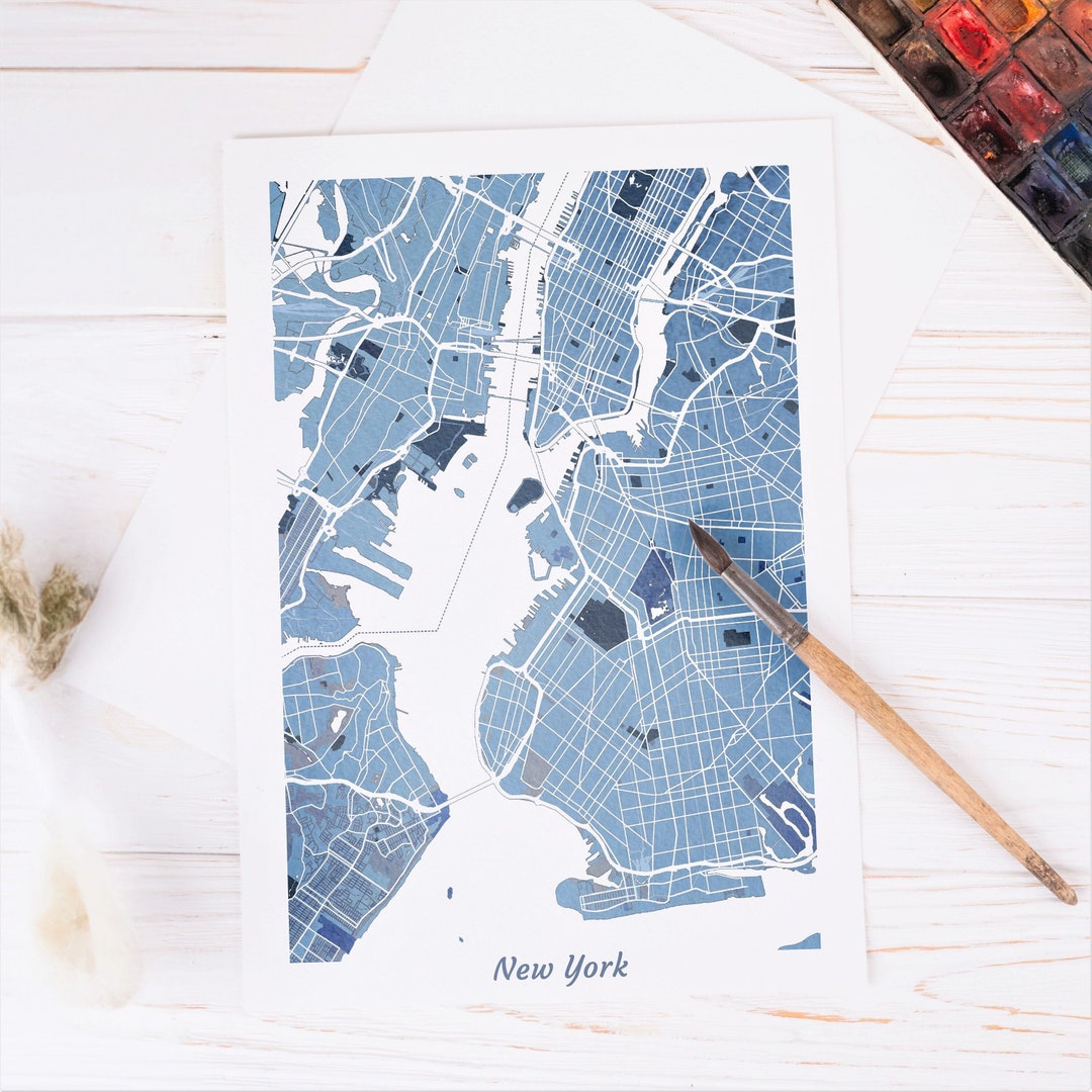 New York City Watercolor Coloring Map, NY USA Map, DIY Kids Crafting ...