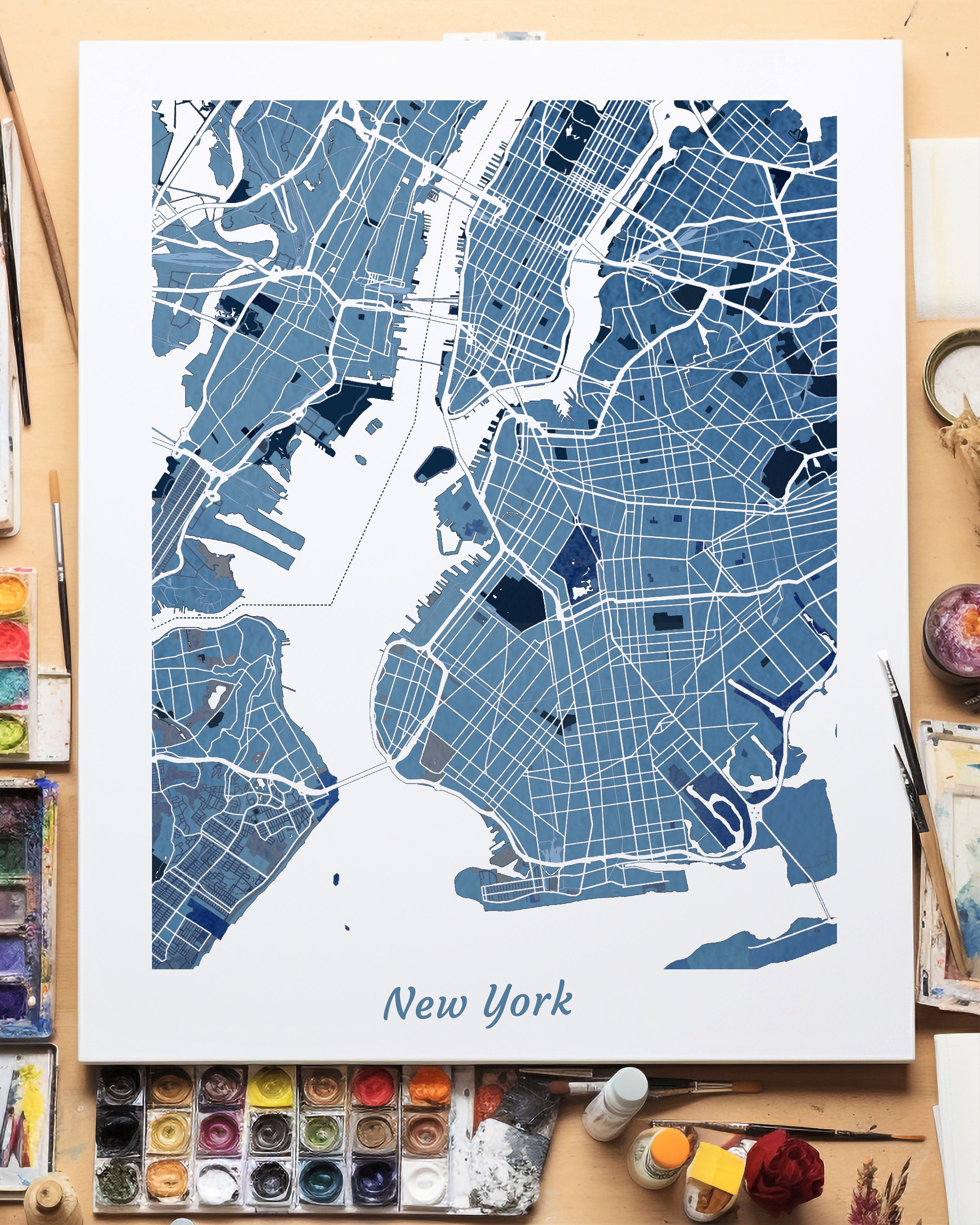 Custom Watercolor City Map Coloring Kit Personalized Line - Etsy