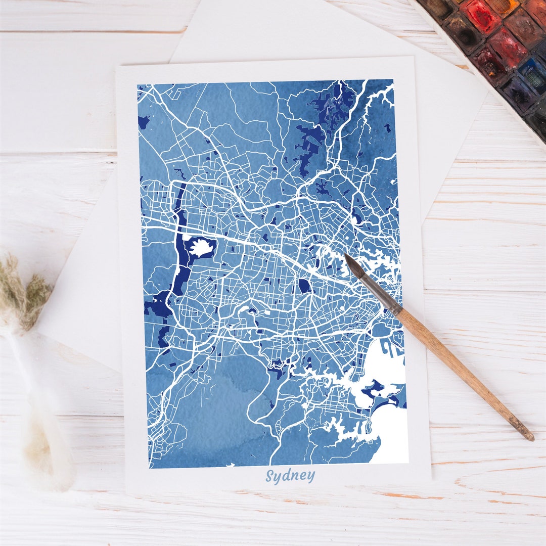 Sydney Watercolor Coloring City Map Kit, AU Map, DIY Kids Crafting Kit ...