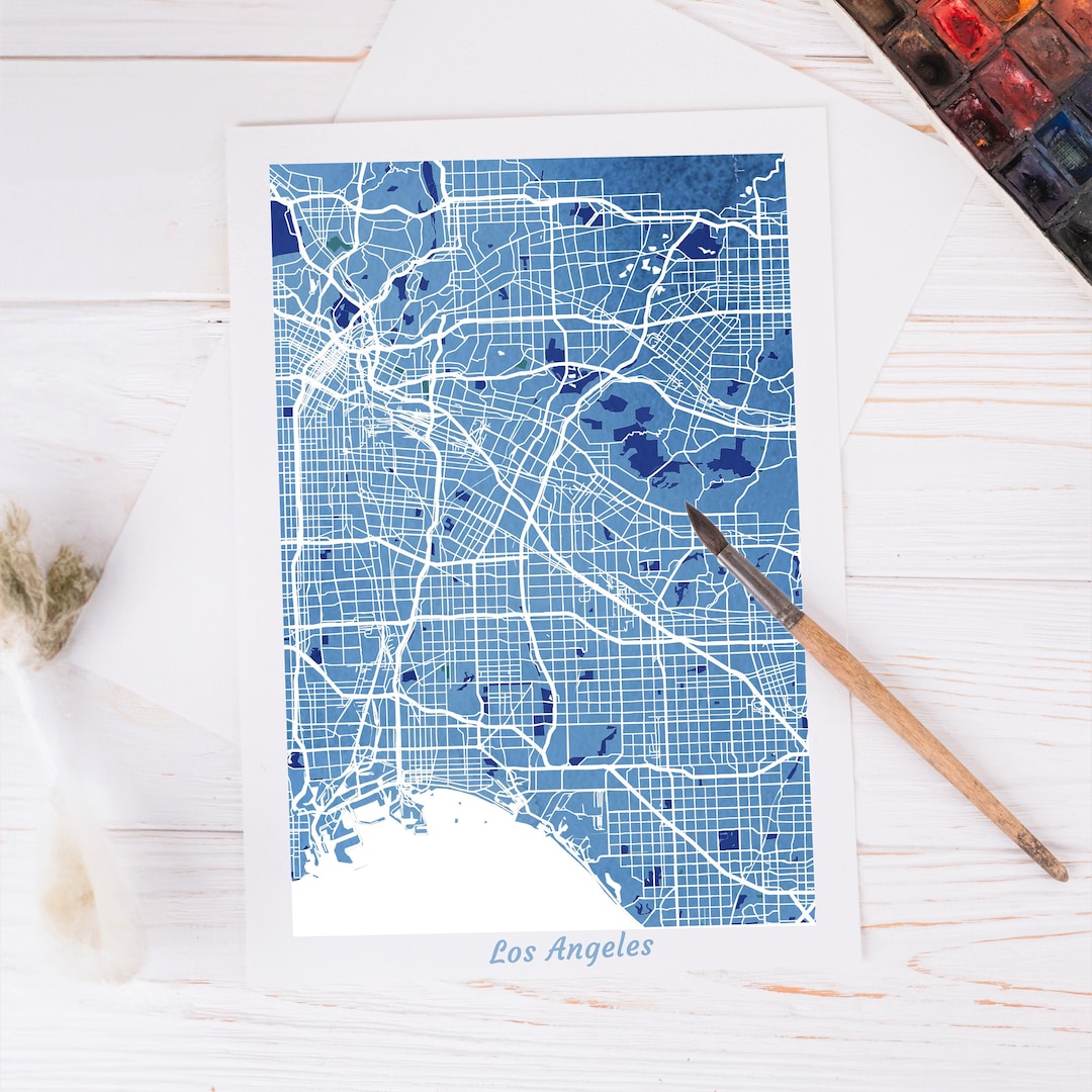 Los Angeles Watercolor Coloring City Map, CA USA Map, DIY Kids Crafting ...