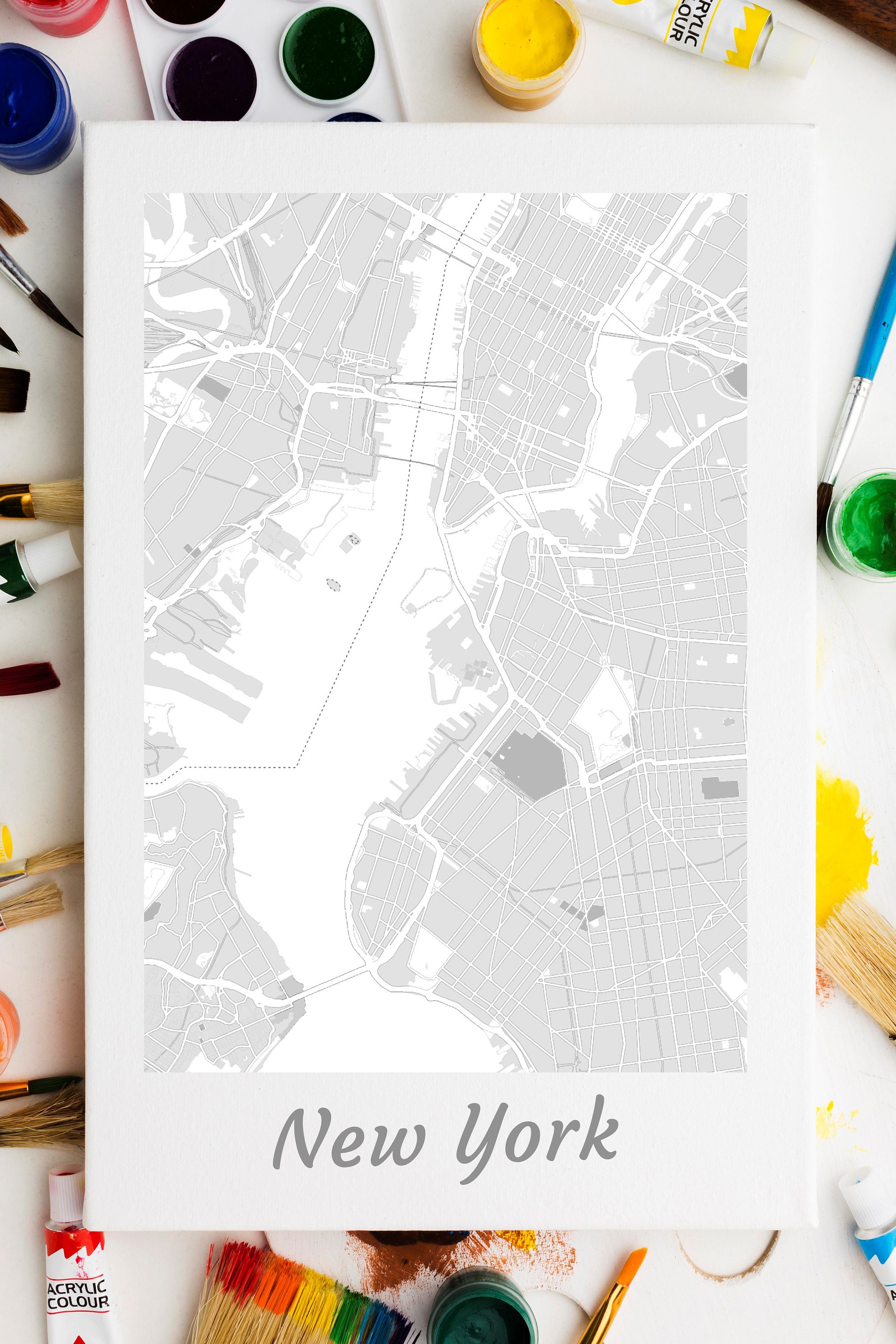 New York City Watercolor Coloring Map NY USA Map DIY Kids - Etsy