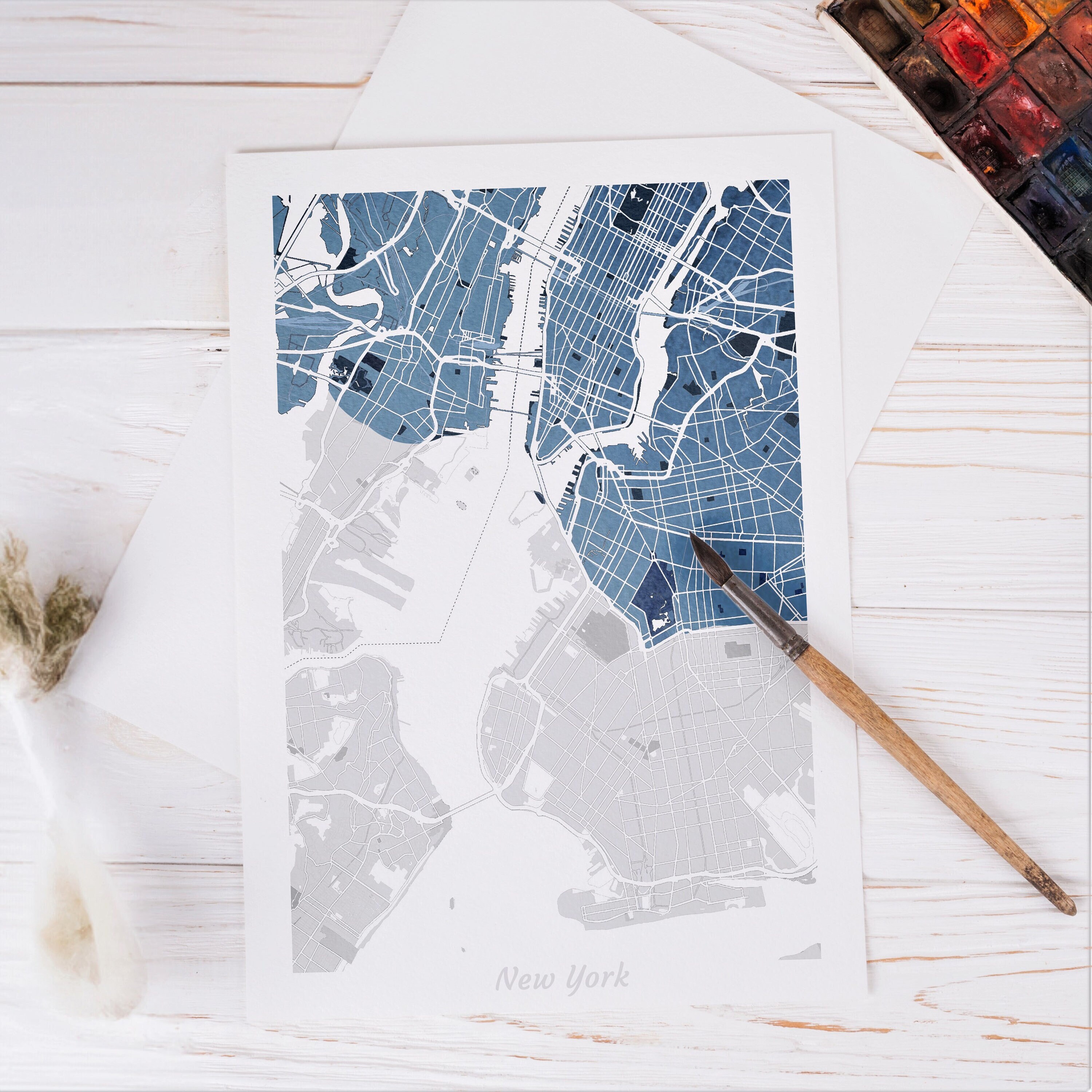 Custom Watercolor City Map Coloring Kit Personalized Line - Etsy