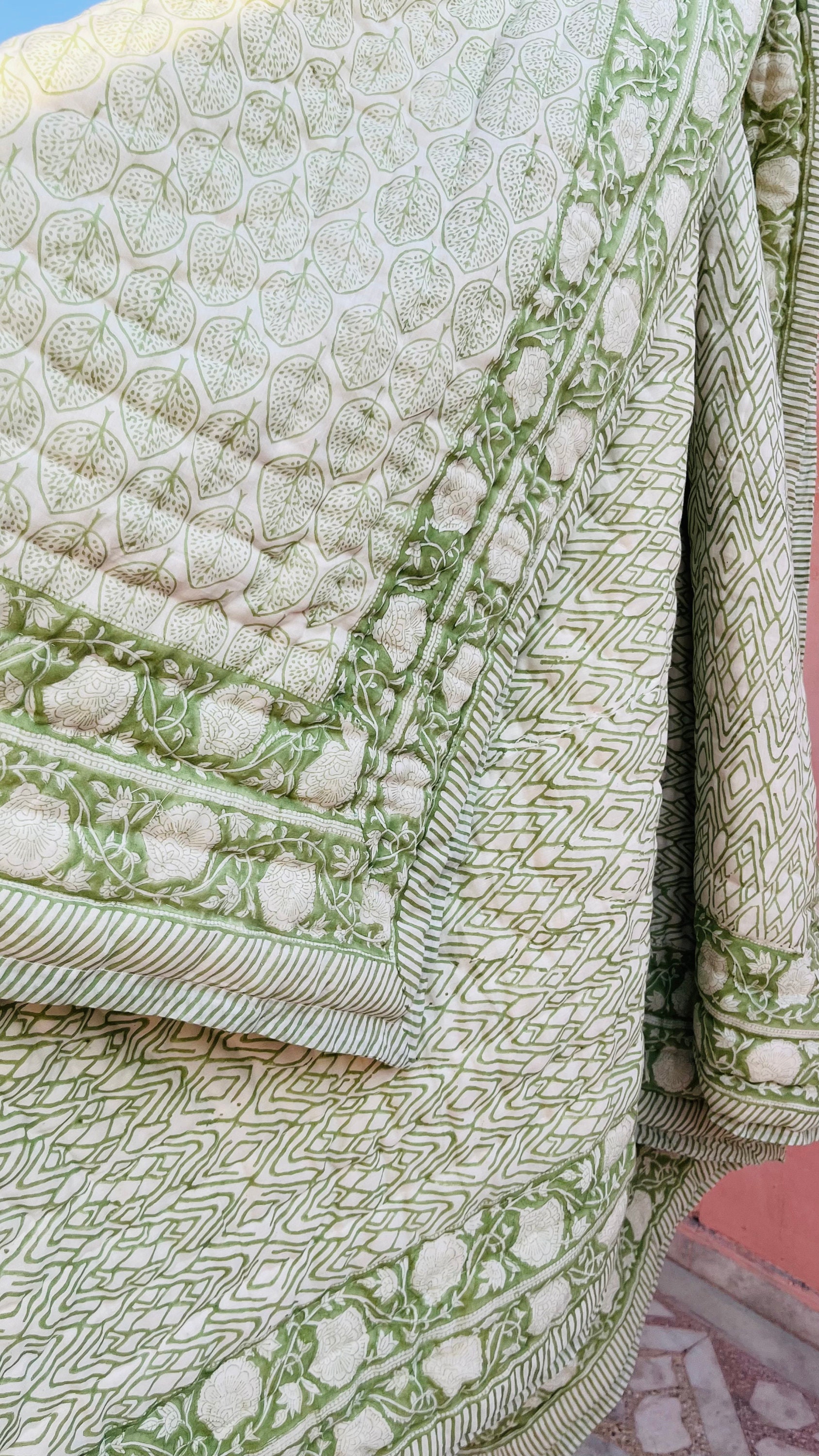 Green Beautiful Hand Block Print Quilt Floral Quilt, Soft Quality Quilt ...