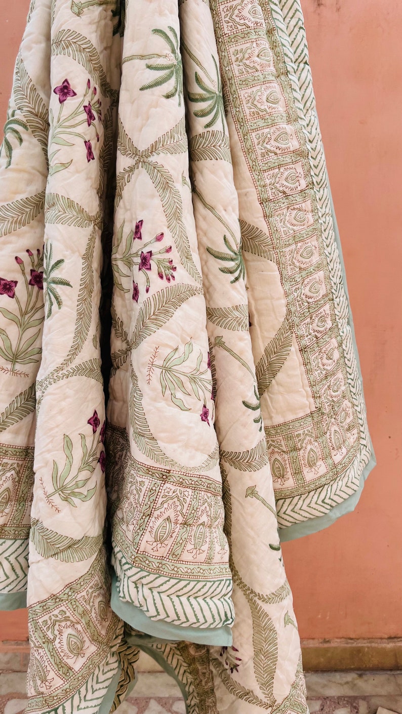 Plant Print Reversible Jaipuri Rajai, Quilt Indian Traditional Hand ...