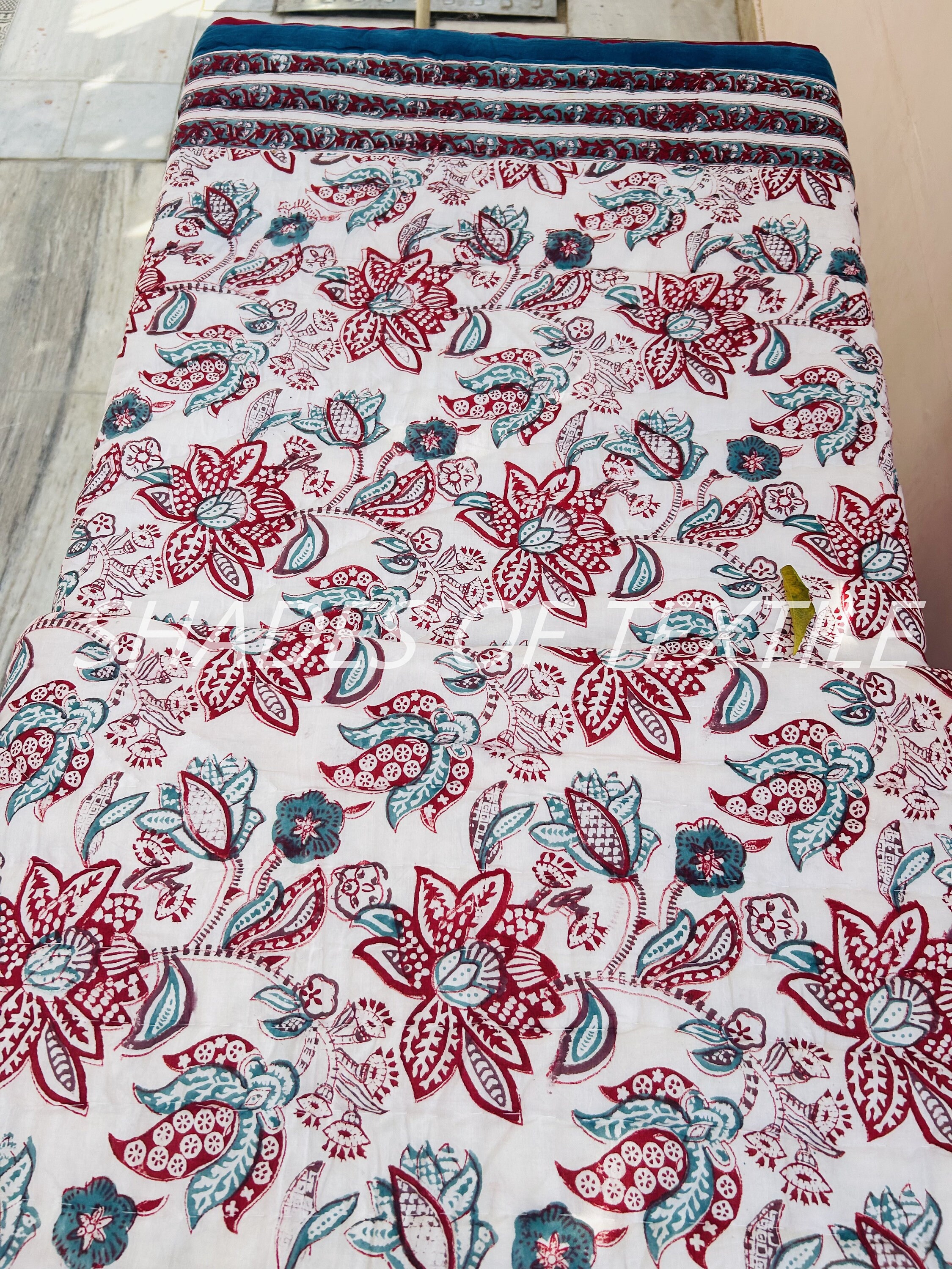 Hand Block Print Handmade Queen Floral Cotton Quilted Quilt Cotton ...