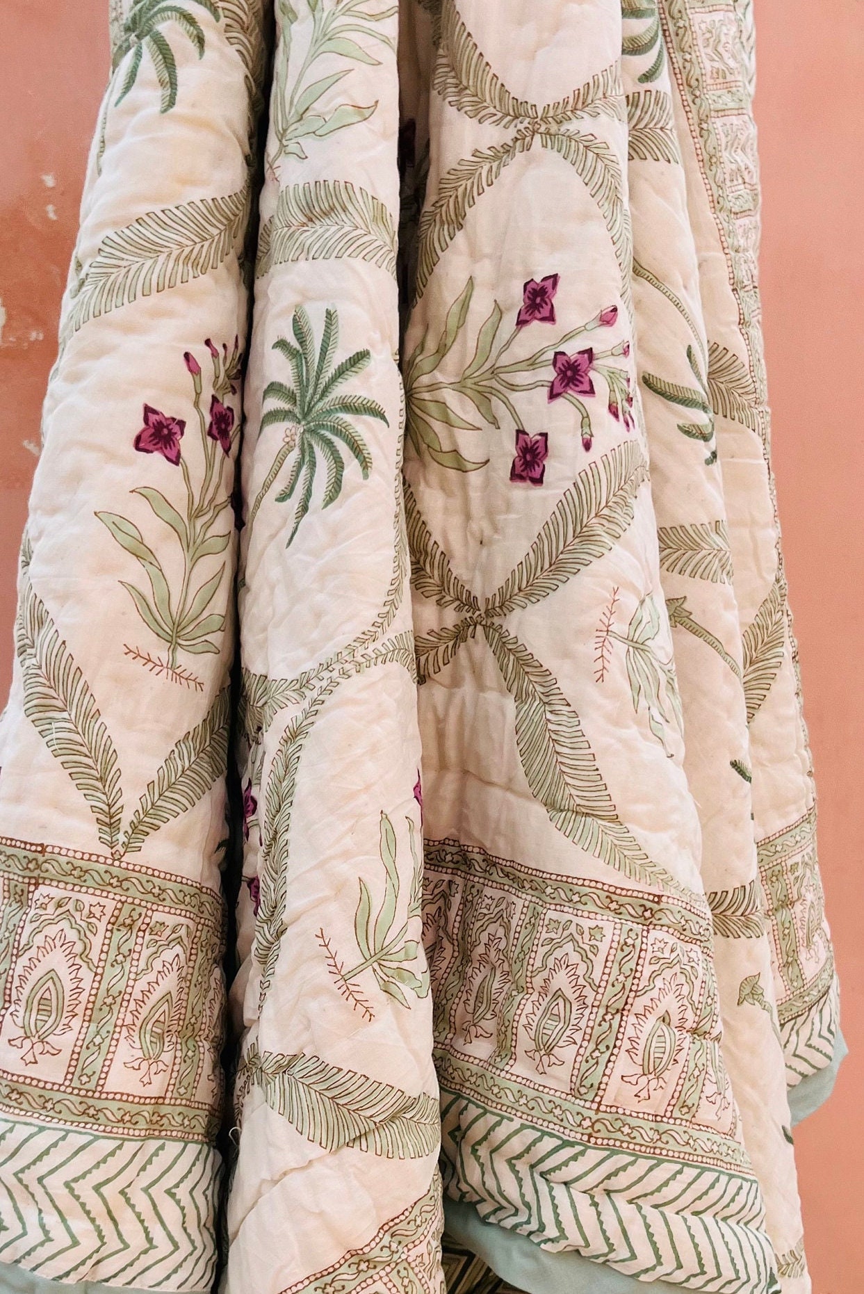 Plant Print Reversible Jaipuri Rajai, Quilt Indian Traditional Hand ...