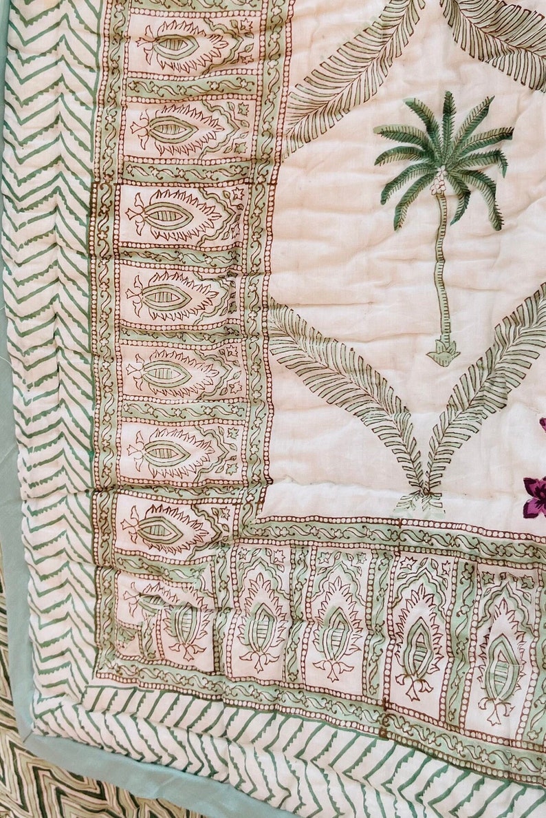 Plant Print Reversible Jaipuri Rajai, Quilt Indian Traditional Hand ...