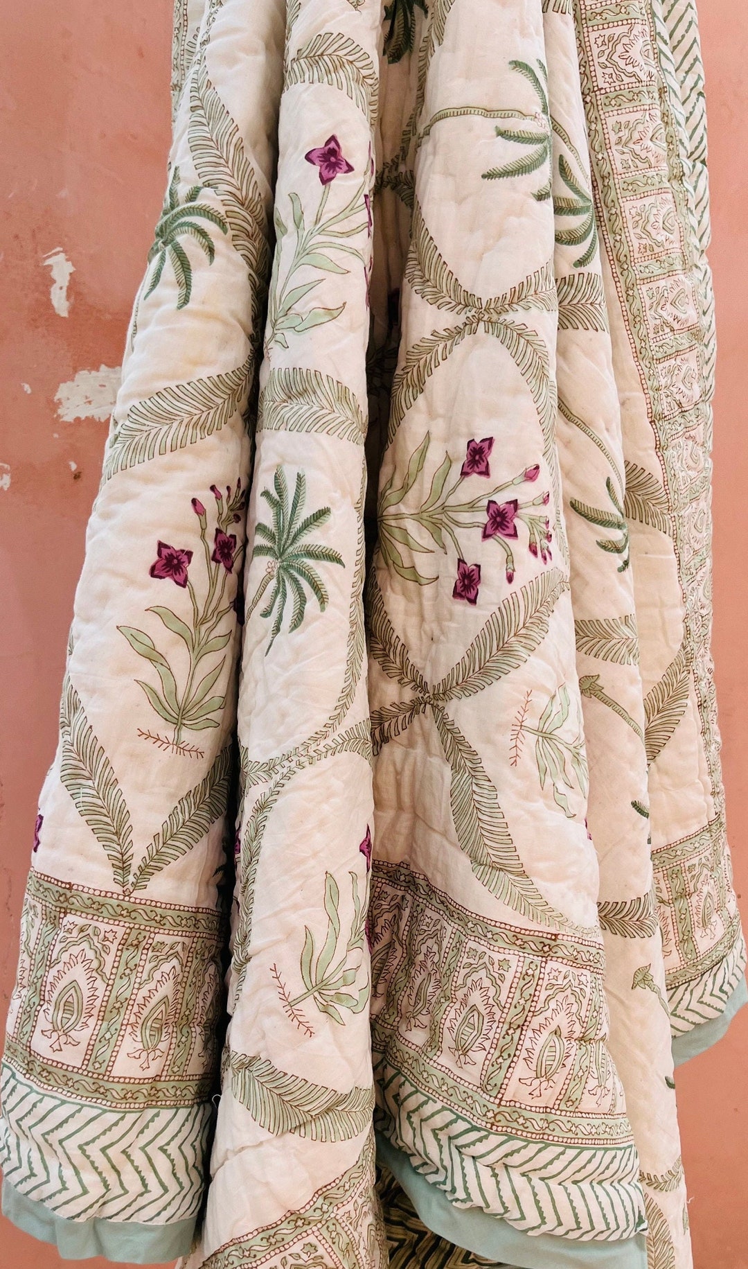 Plant Print Reversible Jaipuri Rajai, Quilt Indian Traditional Hand ...